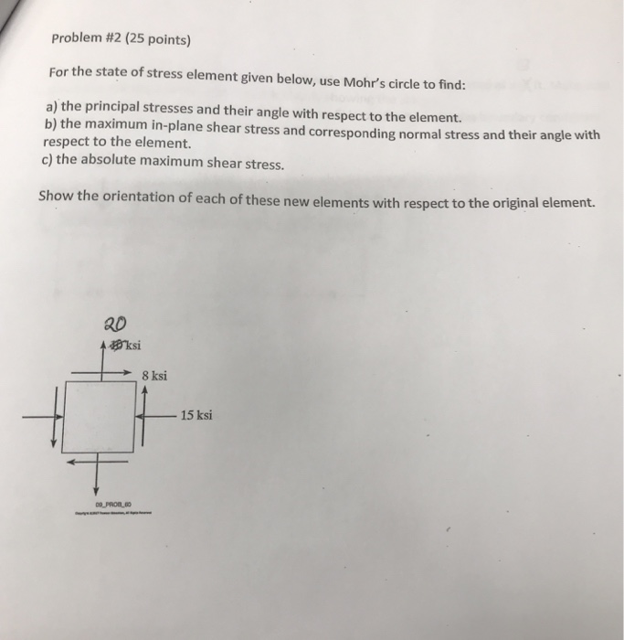 Solved Problem #2 (25 points) For the state of stress | Chegg.com