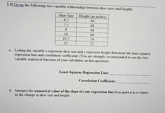 Solved 1.3) Given the following two-variable relationship | Chegg.com