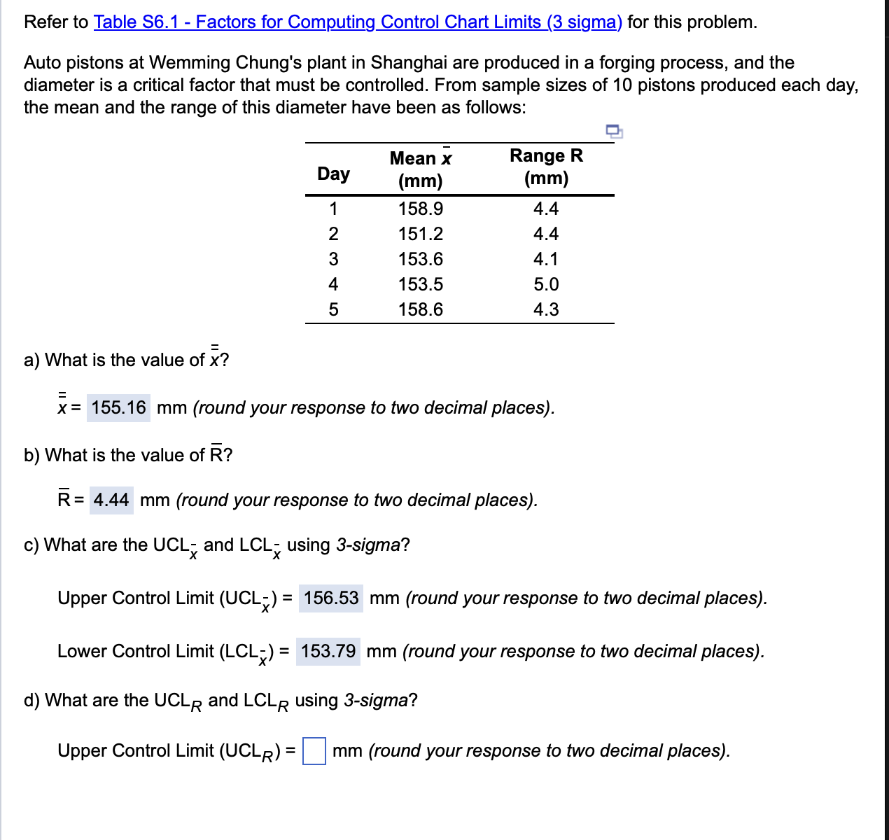 Solved Refer to Table S6.1 - Factors for Computing Control | Chegg.com