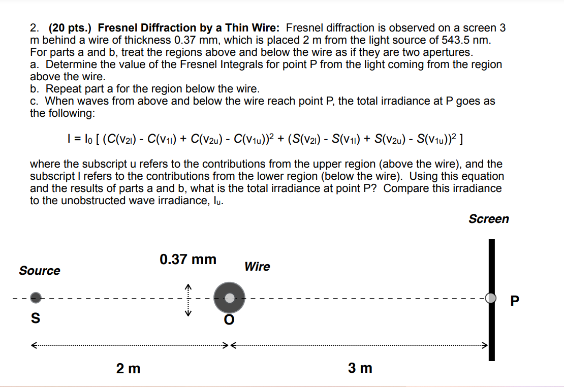 Solved 2. (20 pts.) Fresnel Diffraction by a Thin Wire: | Chegg.com