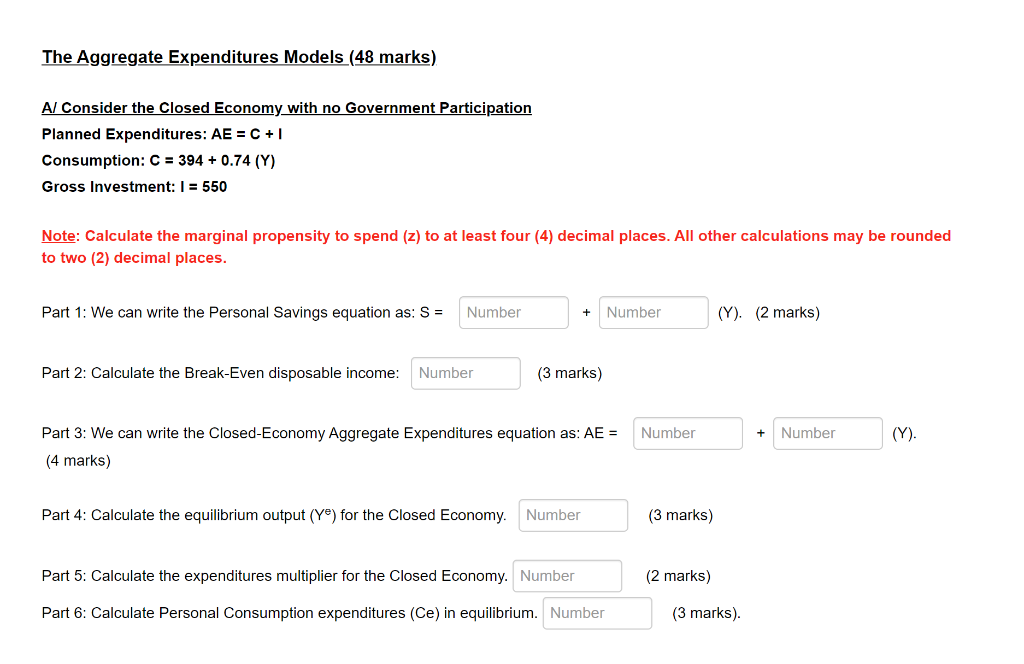Solved The Aggregate Expenditures Models (48 marks) A/ | Chegg.com