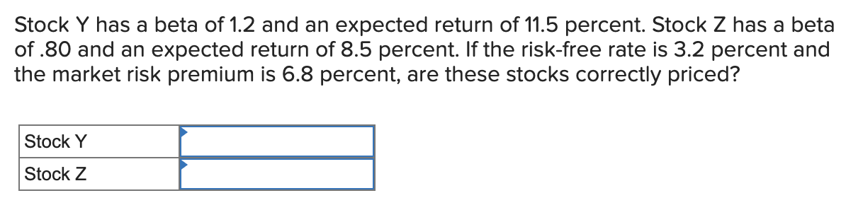 Solved Stock Y has a beta of 1.2 and an expected return of | Chegg.com