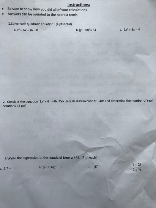 Solved Instructions: Be sure to show how you did all of your | Chegg.com