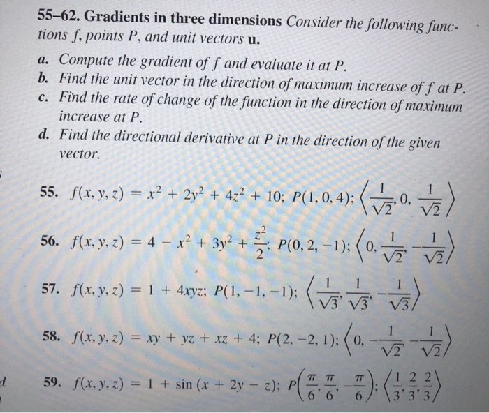 Solved 55-62. Gradients in three dimensions Consider the | Chegg.com