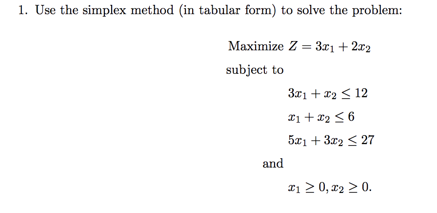 Solved 1 Use The Simplex Method In Tabular Form To Solve 