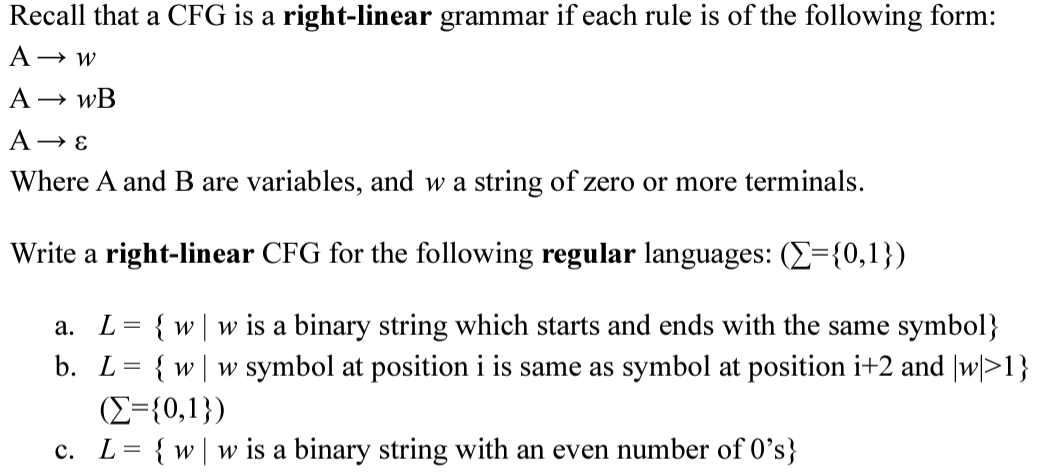 Solved a Recall that a CFG is a right-linear grammar if each | Chegg.com