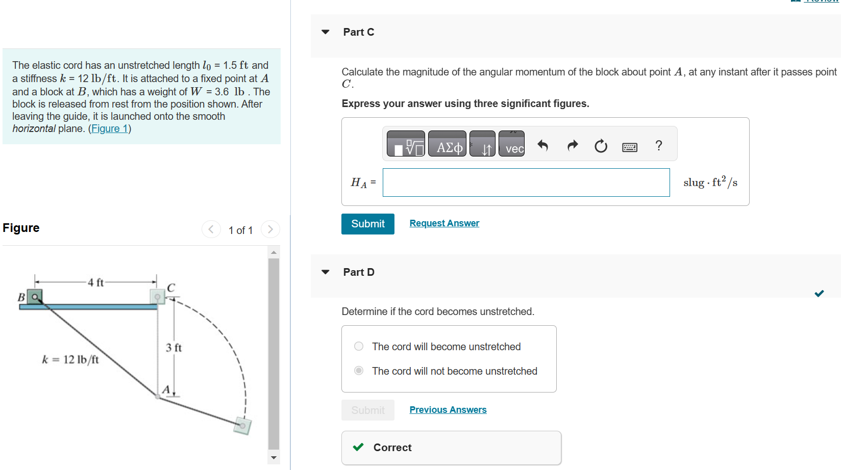 Solved The elastic cord has an unstretched length l0=1.5ft | Chegg.com