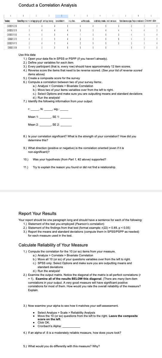 Solved Conduct a Correlation Analysis Use this data 1.) Open | Chegg.com