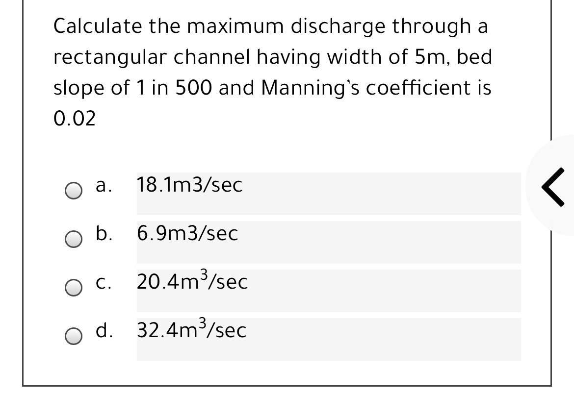 Solved Calculate the maximum discharge through a rectangular | Chegg.com
