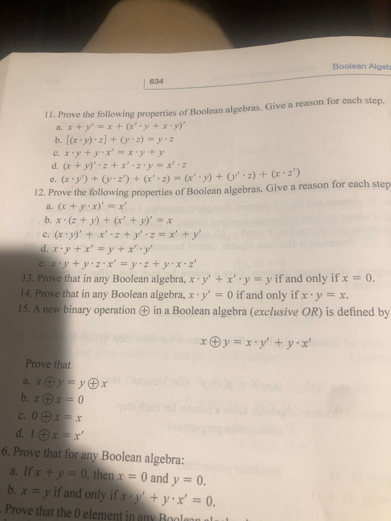 Solved Boolean Algeb 634 Ve The Following Properties Of