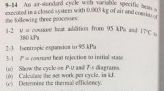Solved 9-14 An air-standard cycle with variable specific be | Chegg.com