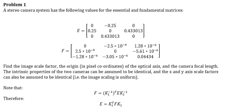 Problem 1 A stereo camera system has the following | Chegg.com