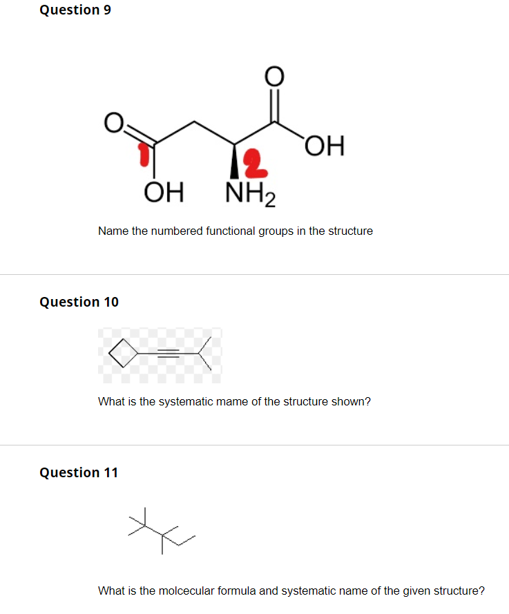 Solved Question 9 ОН 12 NH2 OH Name the numbered functional | Chegg.com