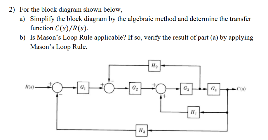 Solved 2) For the block diagram shown below, a) Simplify the | Chegg.com
