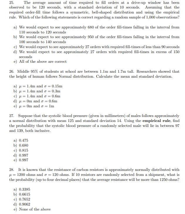 25. The average amount of time required to fill | Chegg.com