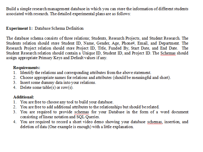 Solved Build a simple research management database in which | Chegg.com