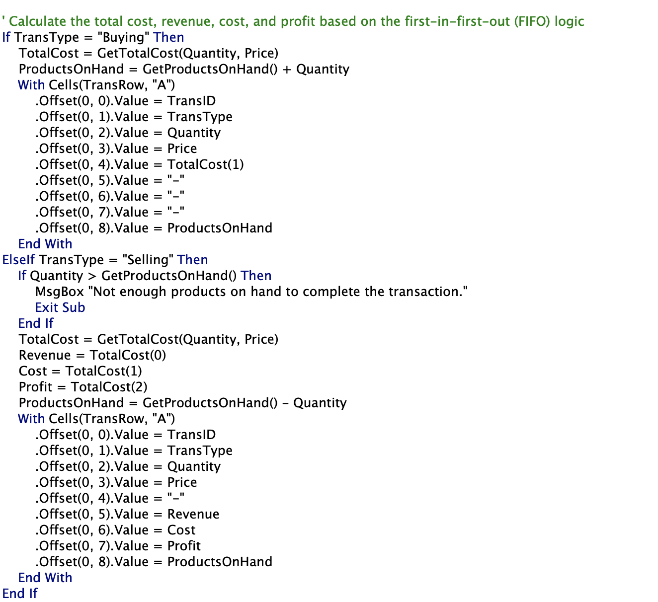 Solved Function GetProductsOnHand() As Double Dim | Chegg.com