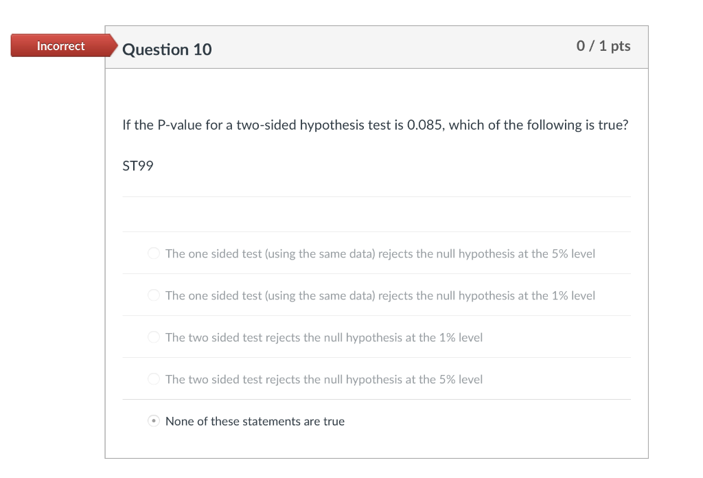 Solved If The P Value For A Two Sided Hypothesis Test Is