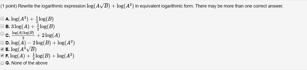 Solved (1 point) Rewrite the logarithmic expression log(AvB) | Chegg.com