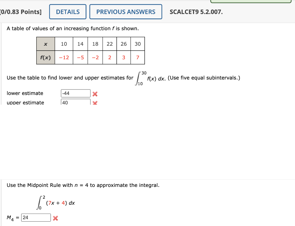 Solved 10/0.83 Points] DETAILS PREVIOUS ANSWERS SCALCET9 | Chegg.com