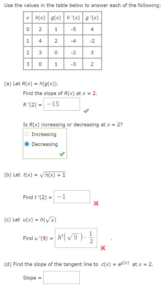 Solved Use the values in the table below to answer each of | Chegg.com