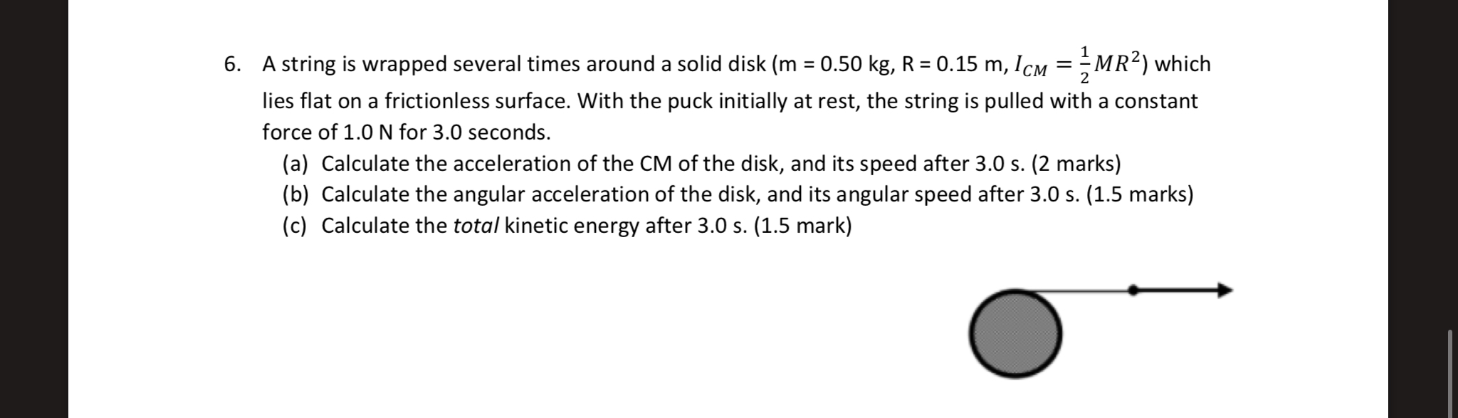 Solved A string is wrapped several times around a solid disk | Chegg.com
