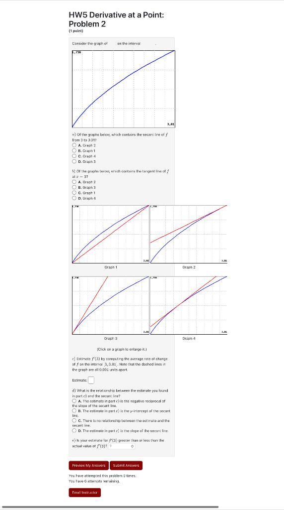 HW5 Derivative at a Point: Problem 2 (1 point) 4) Of | Chegg.com