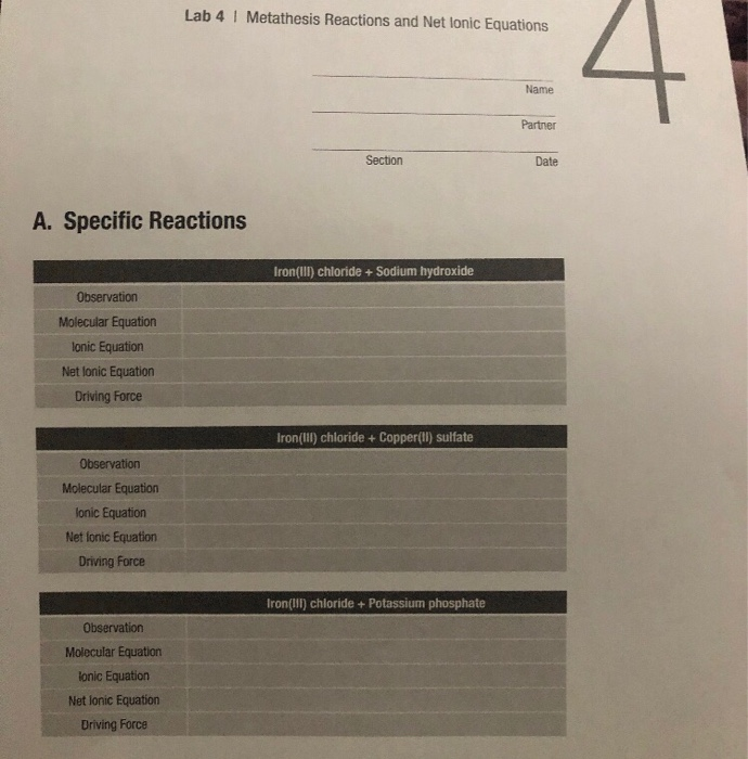 Solved Lab 4 Metathesis Reactions and Net lonic Equations | Chegg.com