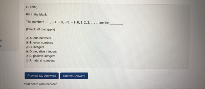 Solved (1 point) Fill in the blank The numbers... | Chegg.com