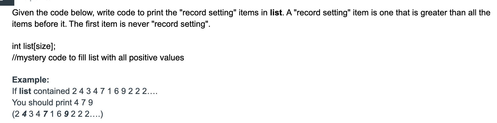 Solved Given the code below, write code to print the "record | Chegg.com