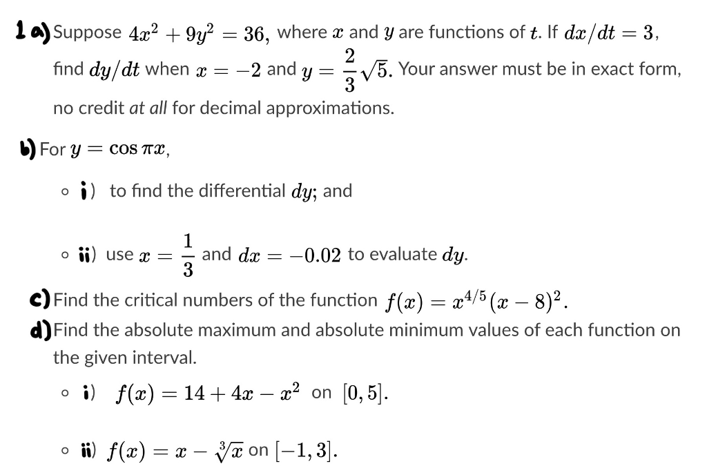 Solved 1 a) Suppose 4x2 + 9y2 = 36, where x and y are | Chegg.com