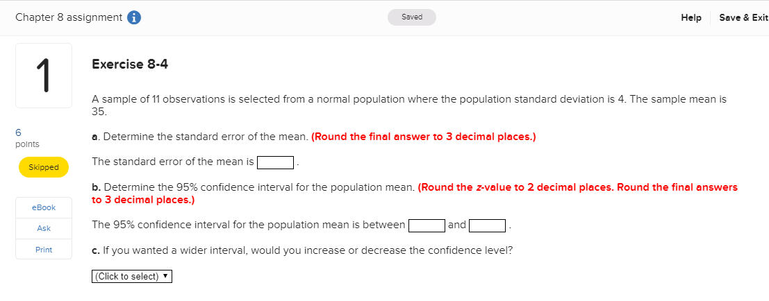 Solved Chapter 8 assignment Saved Help Save & Exit Exercise | Chegg.com