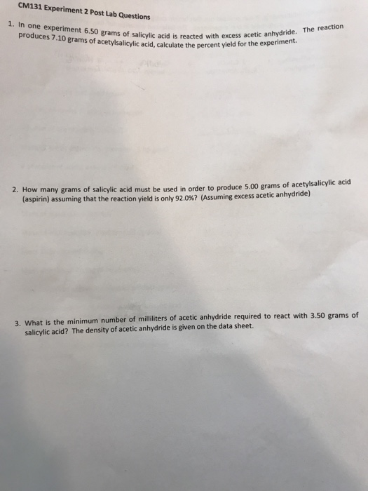 Solved CM131 Experiment 2 Post Lab Questions 1. In one | Chegg.com