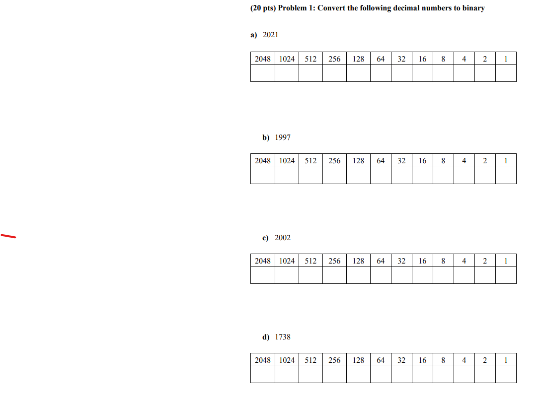 Solved (20 pts) Problem 1: Convert the following decimal | Chegg.com