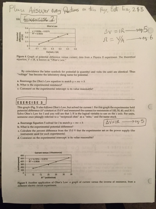 Solved Graph of potential difference versus current, data | Chegg.com