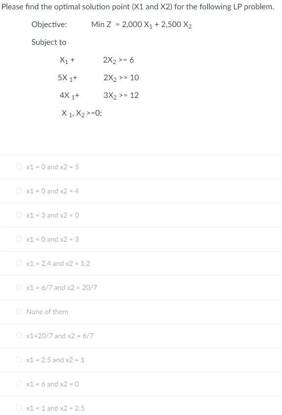 Solved Please find the optimal solution point (X1 and X2) | Chegg.com