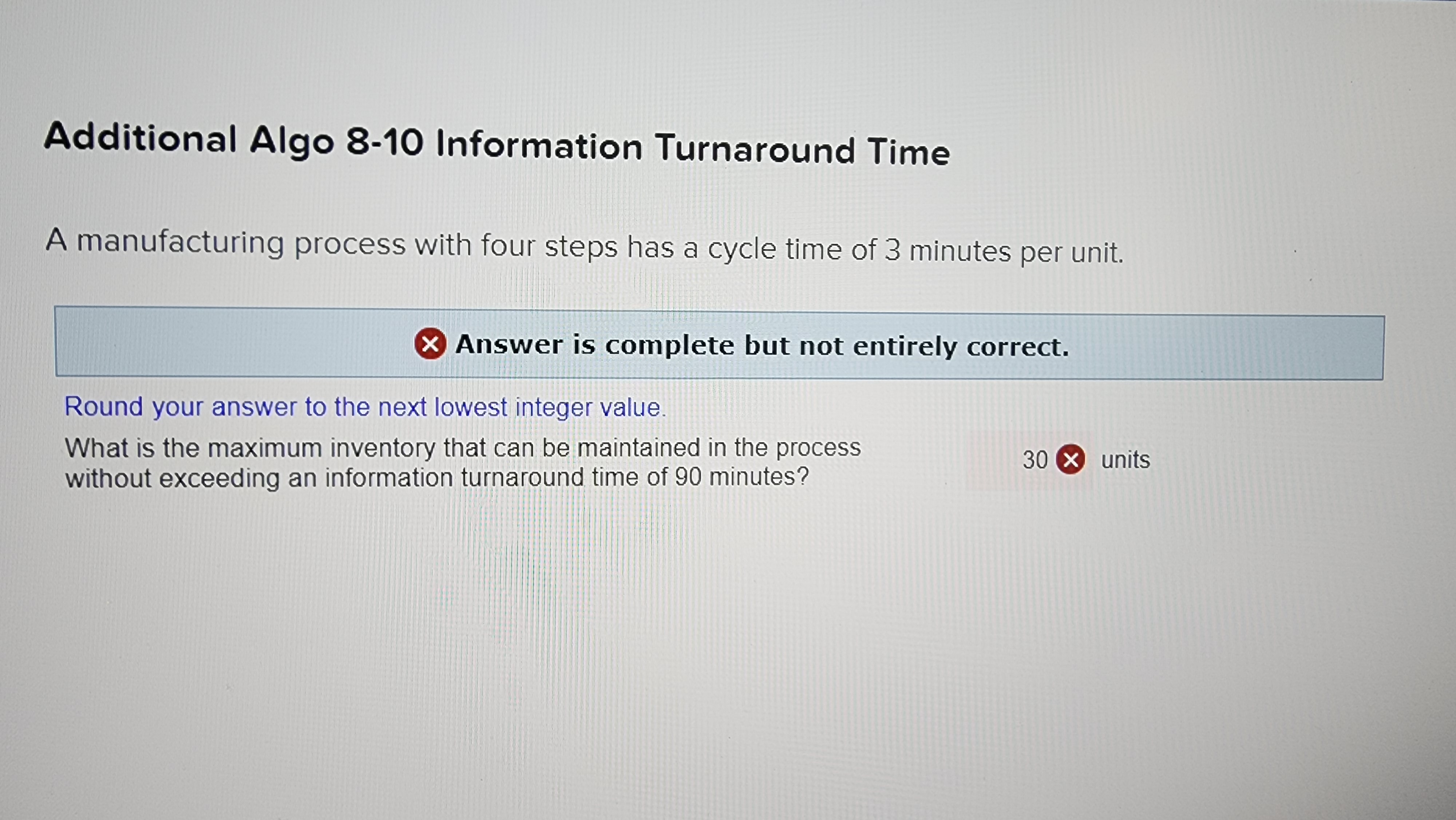 Solved A manufacturing process with four steps has a cycle | Chegg.com