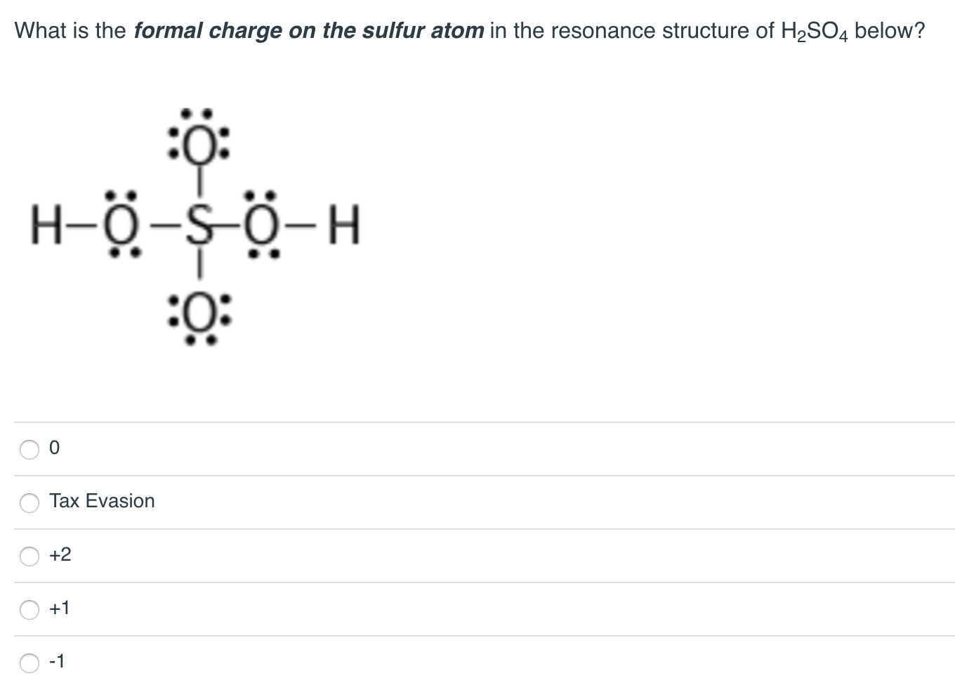 Solved What is the formal charge on the sulfur atom in the | Chegg.com