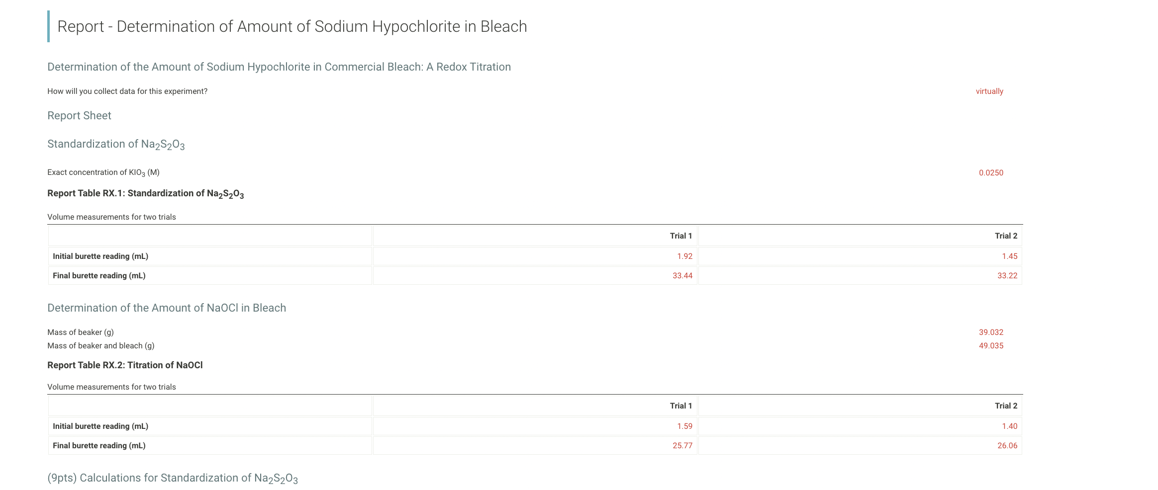 Report - Determination of Amount of Sodium | Chegg.com