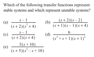 Solved Which of the following transfer functions represent | Chegg.com