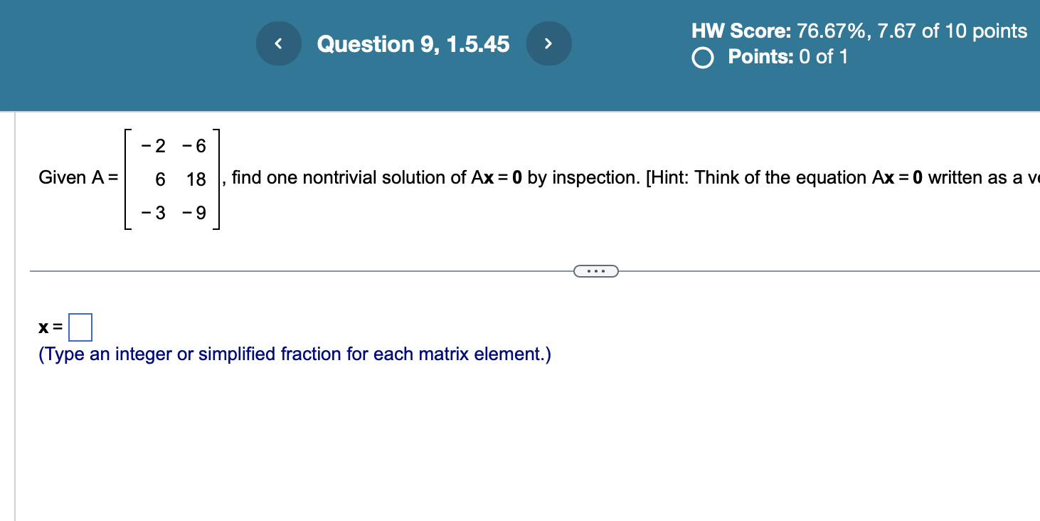 Solved Describe All Solutions Of Ax 0 In Parametric Vector
