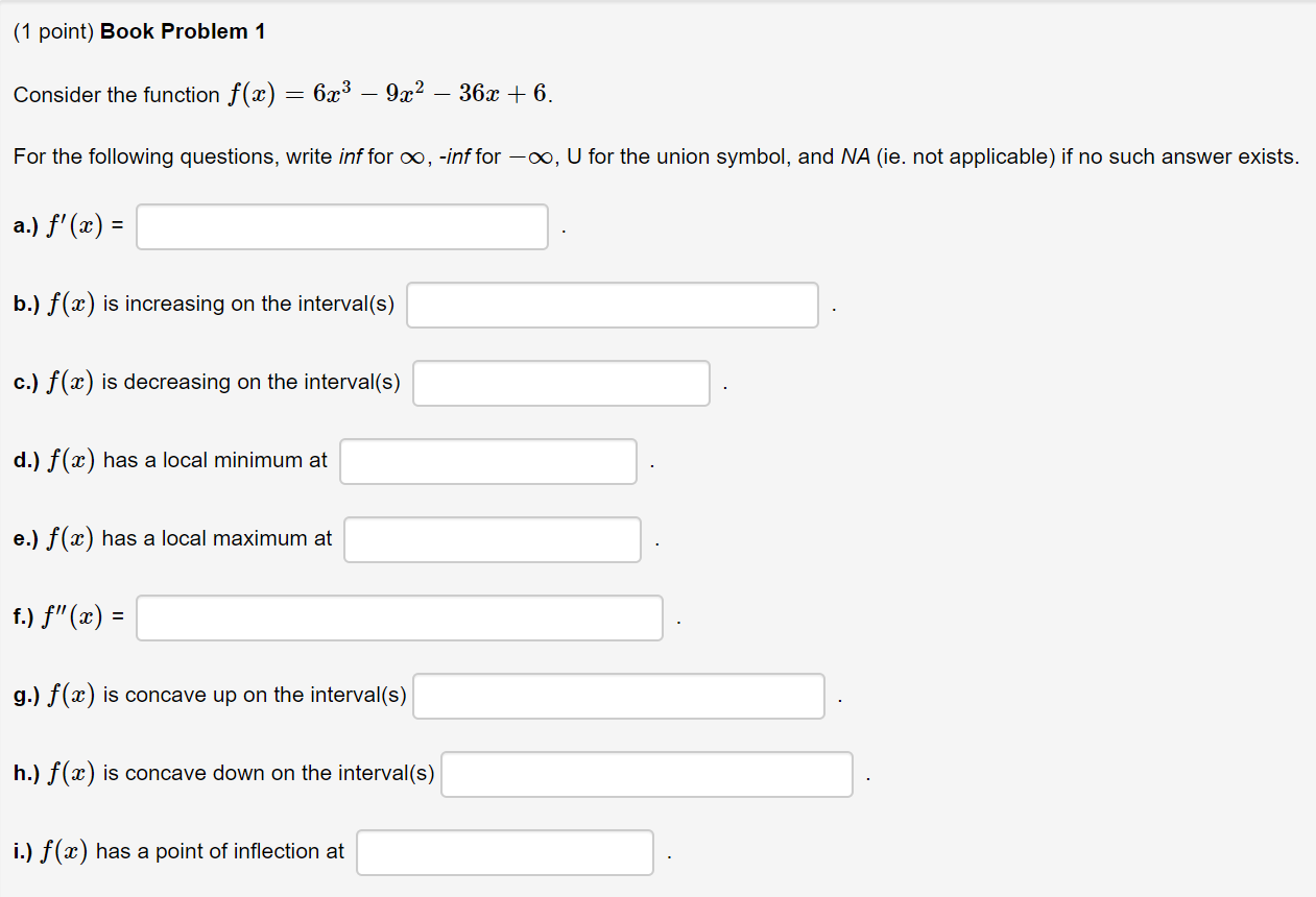 Solved (1 point) Book Problem 1 Consider the function f(x) = | Chegg.com