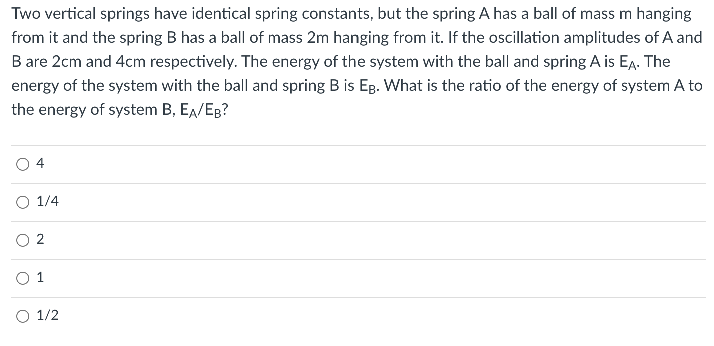 Solved Two vertical springs have identical spring constants, | Chegg.com Solved Two vertical springs have identical spring constants, | Chegg.com