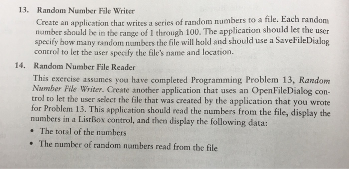 Solved 13 Random Number File Writer Umbers To A File Each