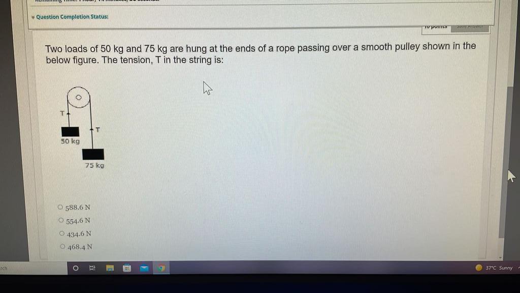 Solved Two loads of 50 kg and 75 kg are hung at the ends of | Chegg.com