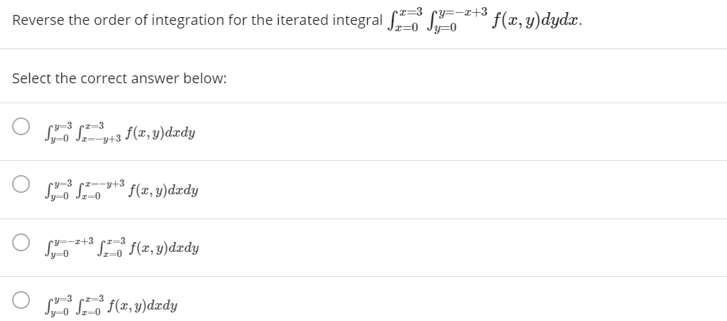 Solved Reverse the order of integration for the iterated | Chegg.com