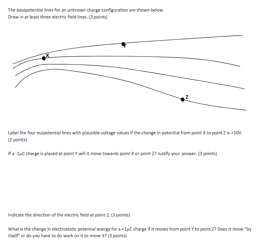 Solved The equipotential lines for an unknown charge | Chegg.com