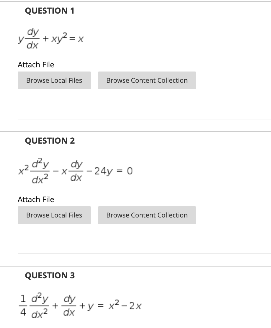 Solved QUESTION 1 y dy + xy2 = x dx Attach File Browse Local | Chegg.com