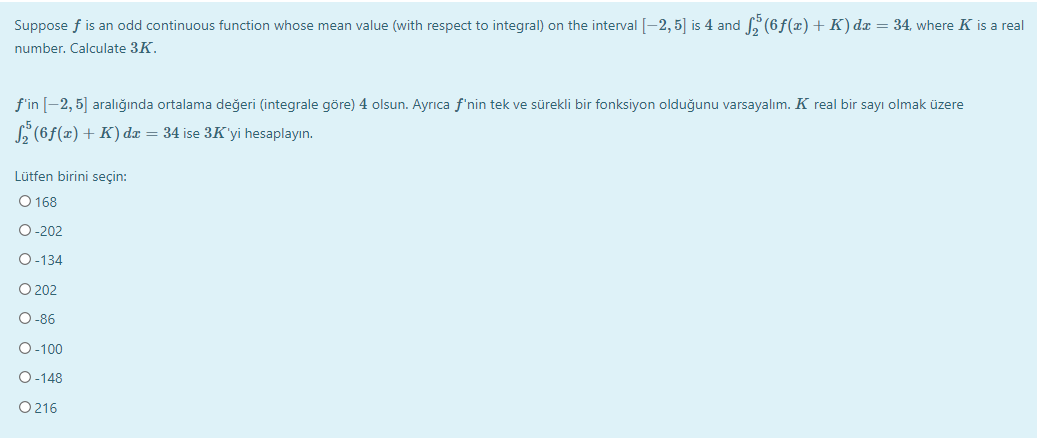 Solved Suppose f is an odd continuous function whose mean | Chegg.com