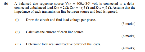 Solved A balanced abc sequence source VAB=400∠−30∘ volt is | Chegg.com